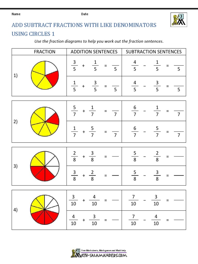 Adding Subtracting Fractions LD Circles 1 | PDF | Arithmetic | Science
