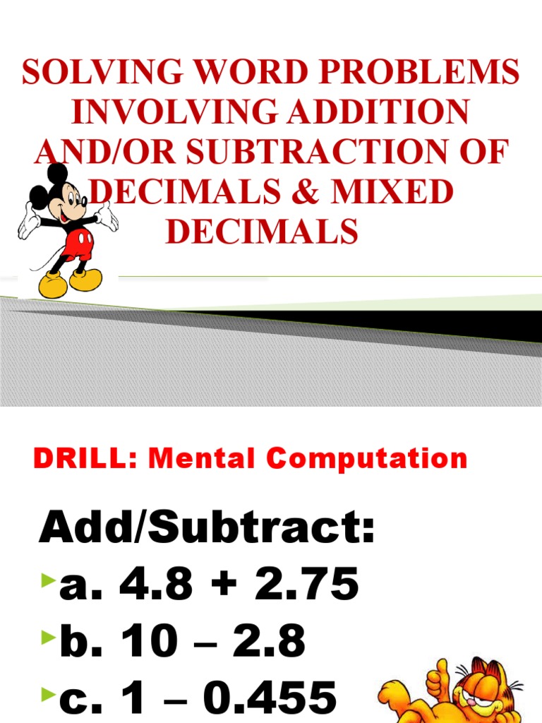 Solving Word Problems Involving Addition and Subtraction of Decimals ...