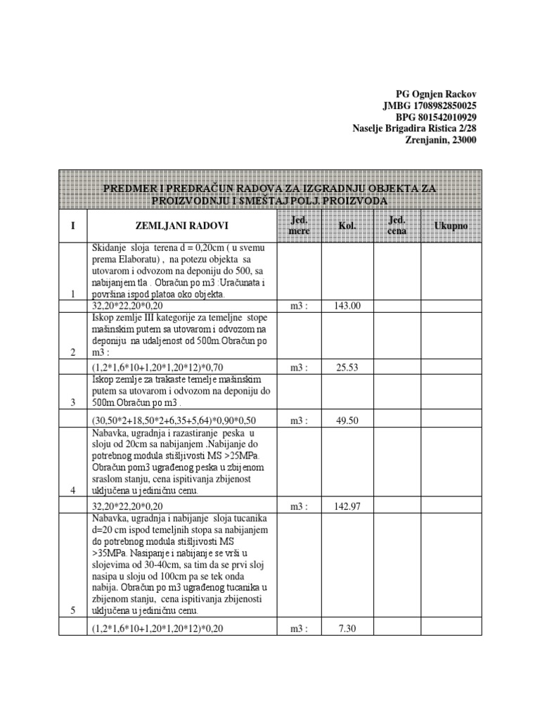 Predmer I Predračun Radova - Ognjen Rackov-Potpisan | PDF