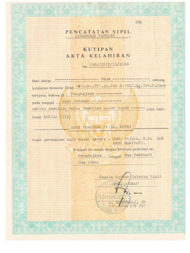 Akte Kelahiran | PDF