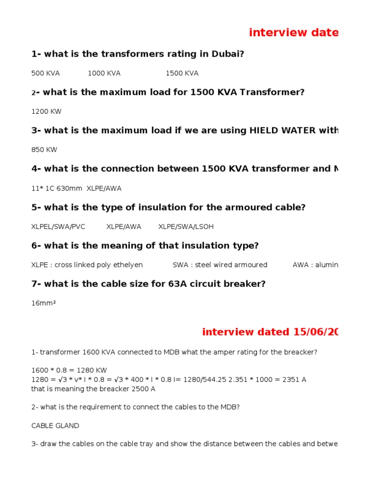 Interviews Questions and Answers | PDF | Transformer | Equipment