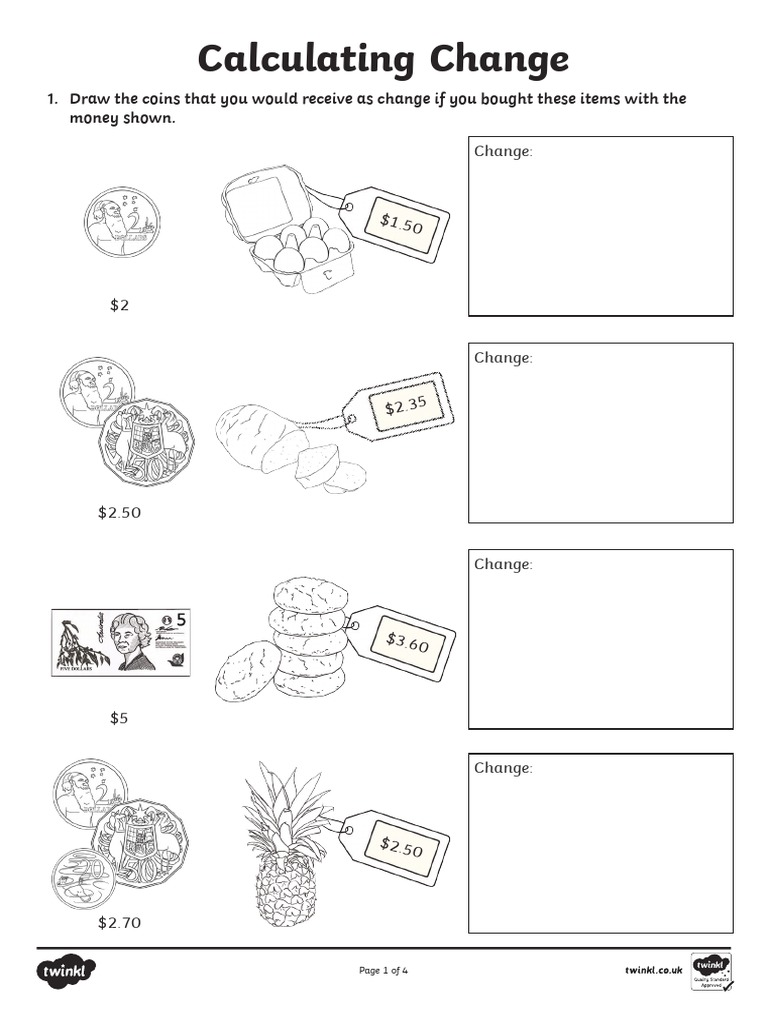Calculating Change for Purchases | PDF | Money