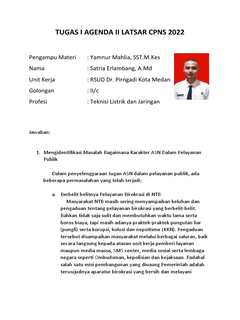 Tugas 1 Agenda 2 Nilai-Nilai Dasar PNS | PDF