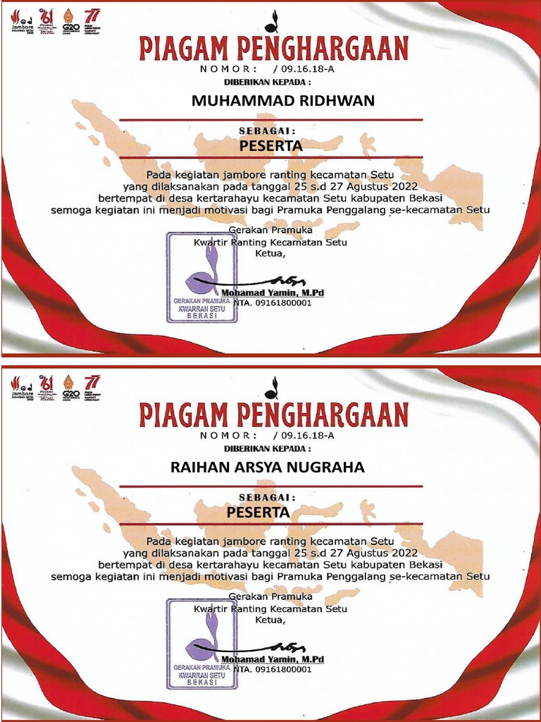 Piagam Jambore 2022 | PDF