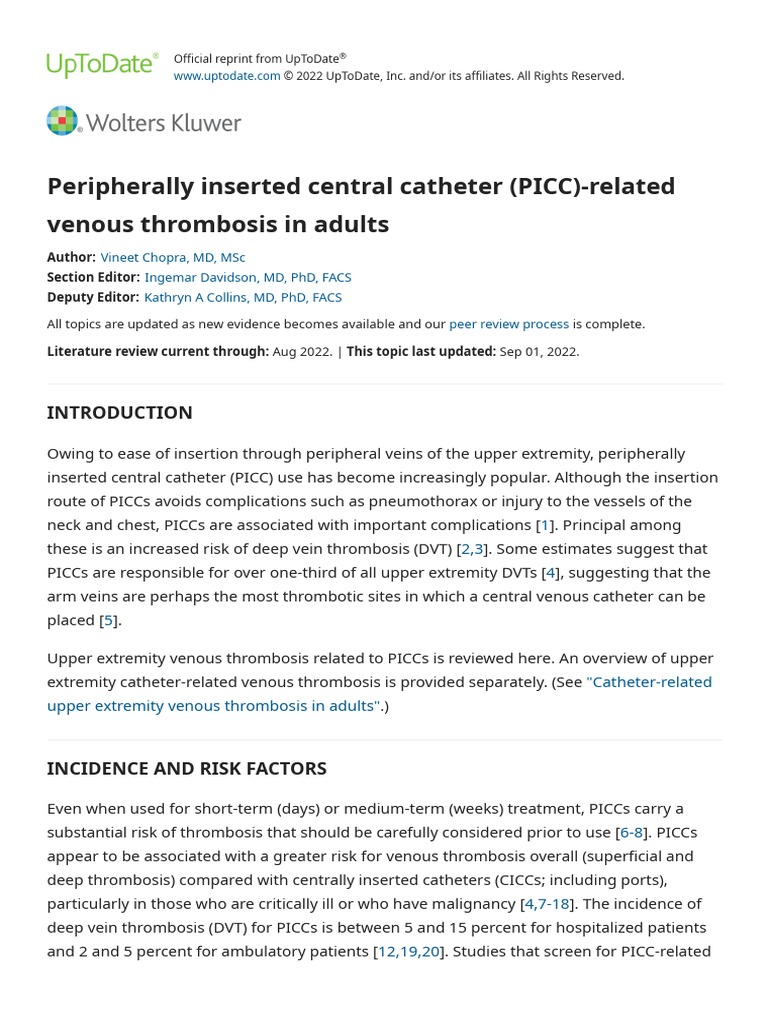 Peripherally Inserted Central Catheter (PICC) - Related Venous ...