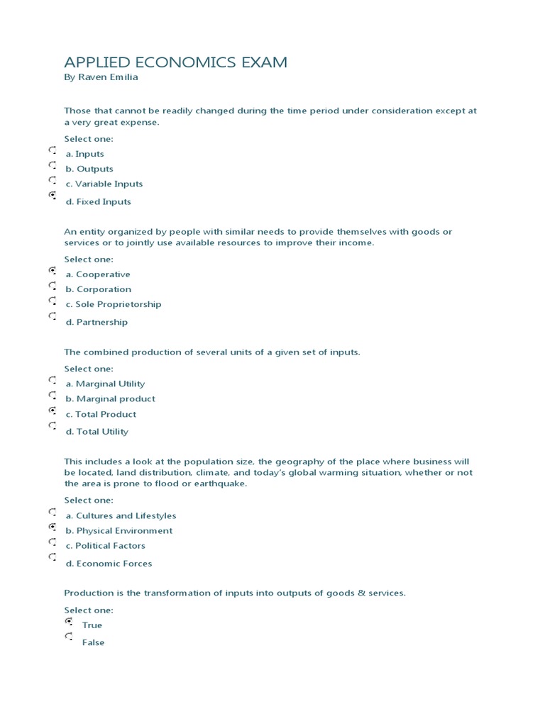 Applied Economics 1 Week 1 10docx PDF Free | PDF | Business | Goods