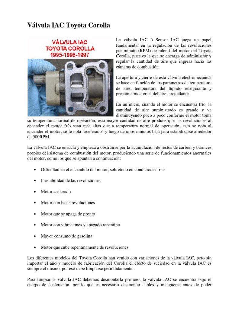 Limpieza y Prueba de Válvula IAC Corolla | PDF | Inductor | Bienes ...