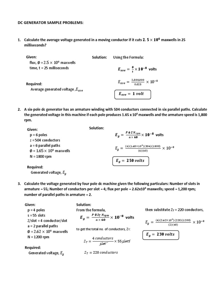DC Generator Equation of Induced Emf (Sample Problems) | PDF | Quantity ...