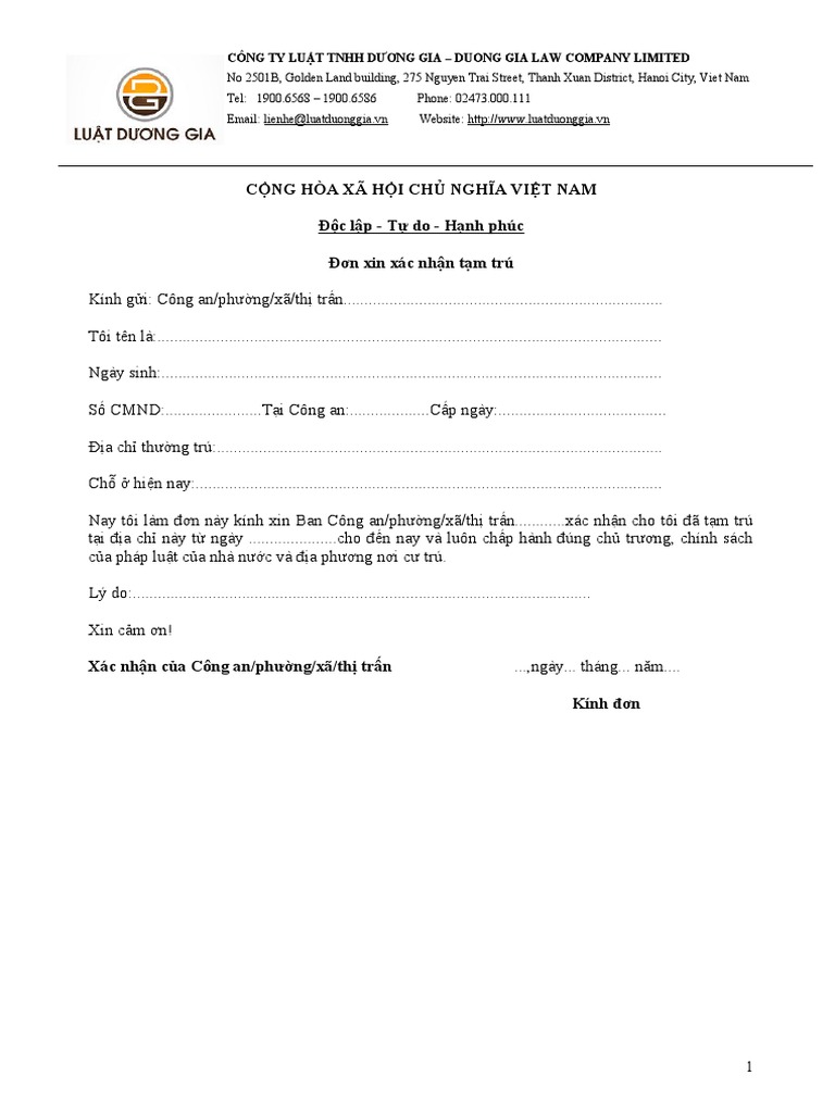 Giay Xac Nhan Tam Tru | PDF