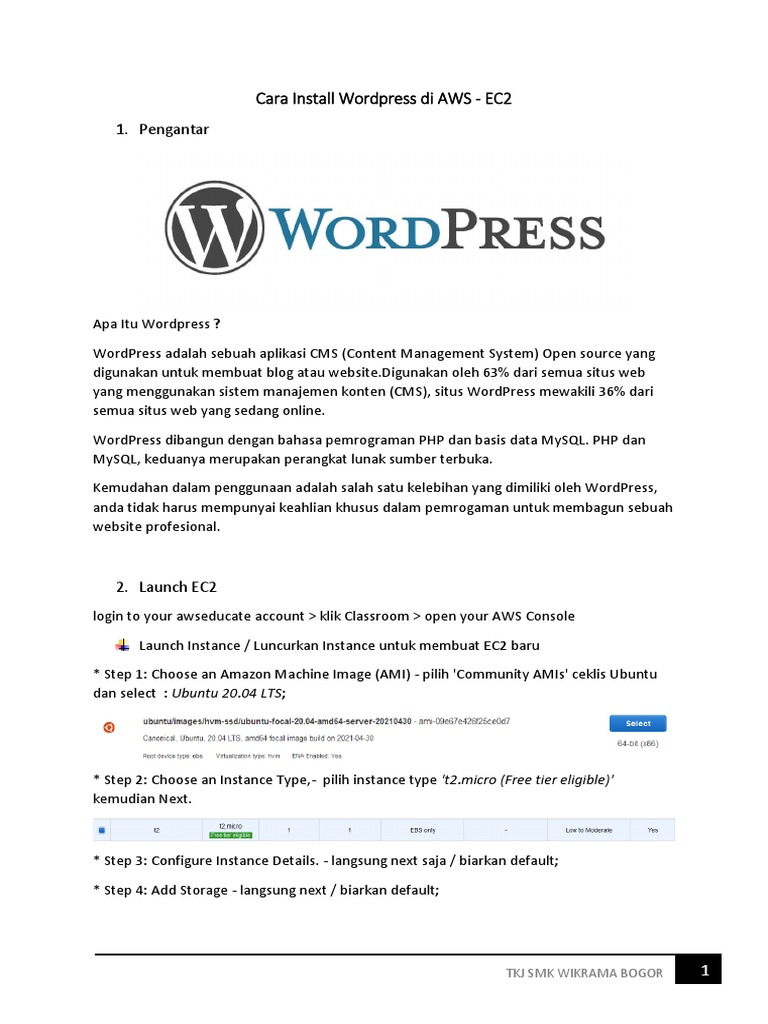 Jobsheet Installasi Wordpress Di AWS EC2 | PDF | Komputer