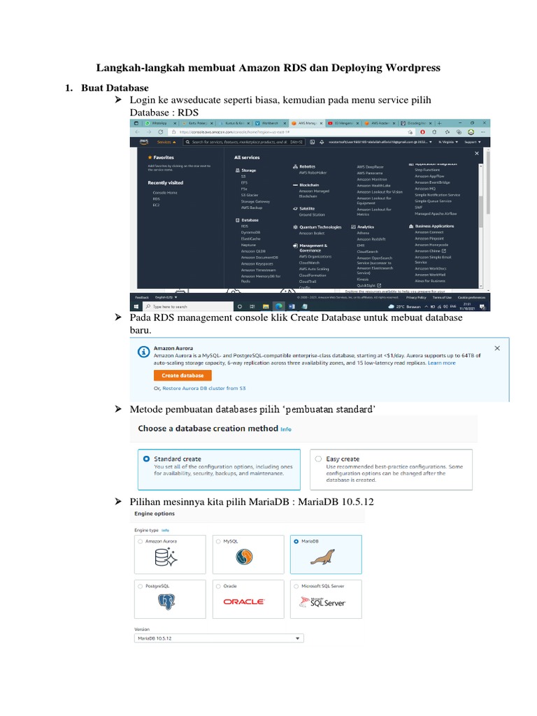 Langkah-Langkah Membuat Amazon RDS Dan Deploying Wordpress | PDF Langkah-Langkah Membuat Amazon RDS Dan Deploying Wordpress | PDF