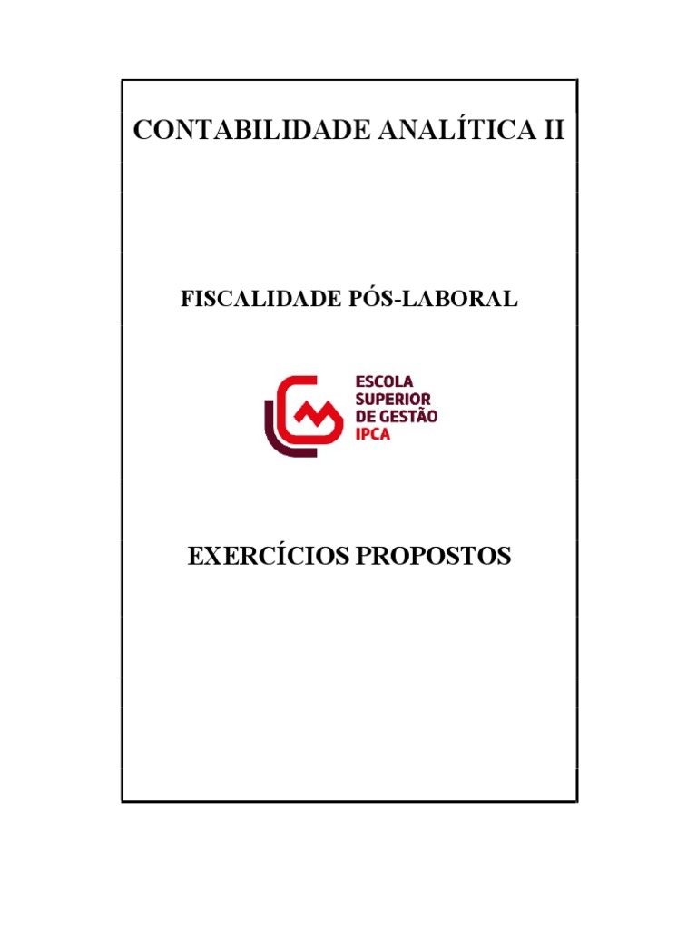 Sebenta - Exercícios - Contabilidade Analítica II | PDF | Contabilidade de custos | Despesa