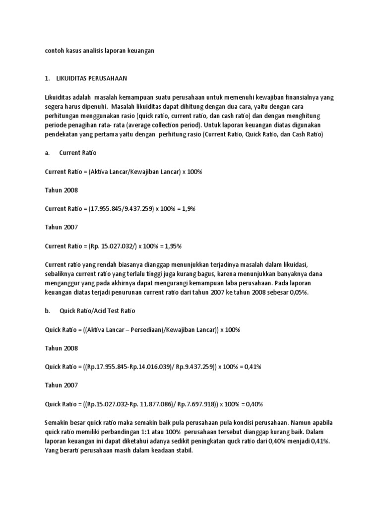 Contoh Kasus Analisis Laporan Keuangan | PDF