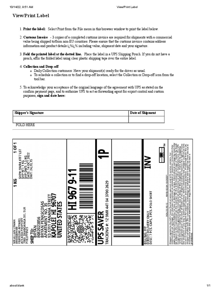 UPS Shipping Label Instructions | PDF | Business