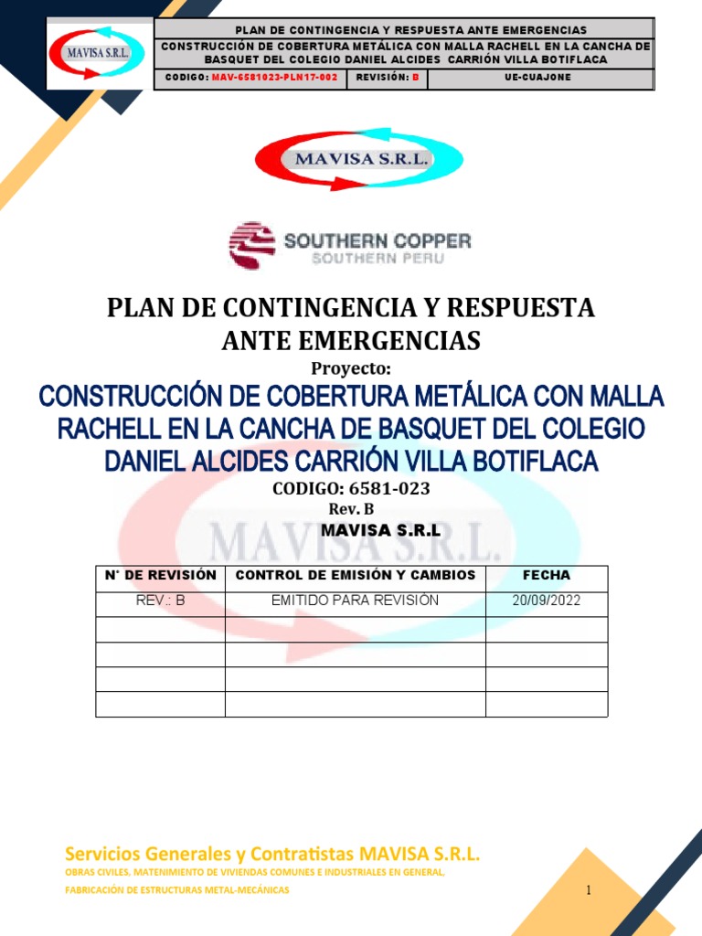 Mav-6581023-Pln17-002-Plan de Contingencia y Respuesta Ante Emergencias | PDF | Primeros ...