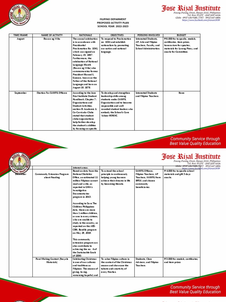 Filipino-Dept.-Activity Plan | PDF | Philippines