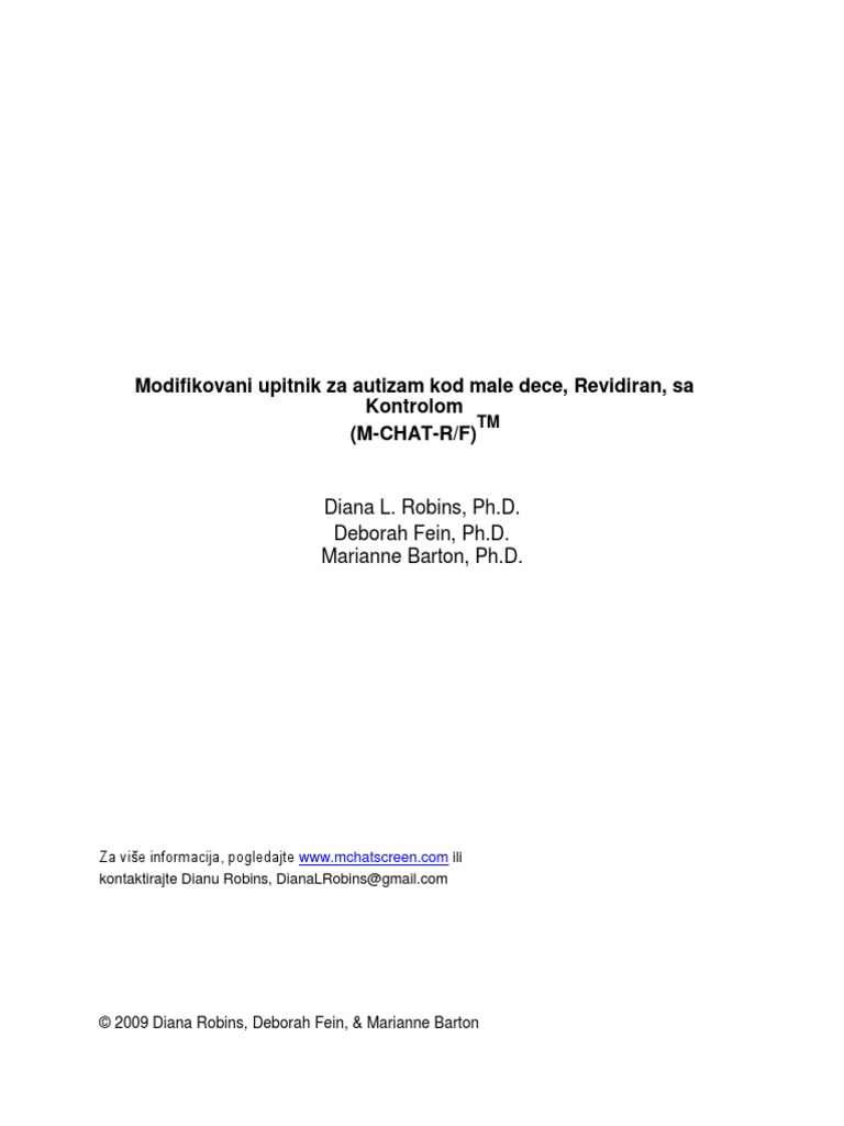 Modifikovani Upitnik Za Autizam | PDF