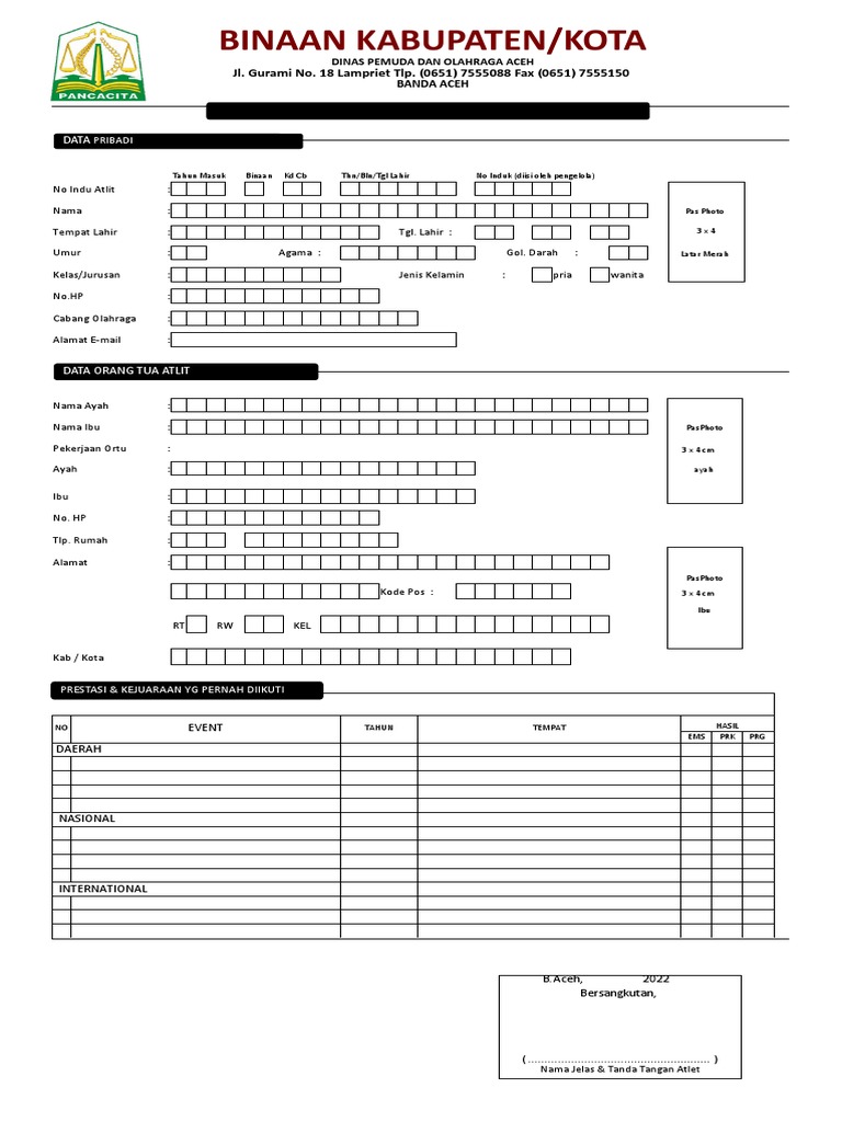 Biodata Atlet Tahun 2022 | PDF