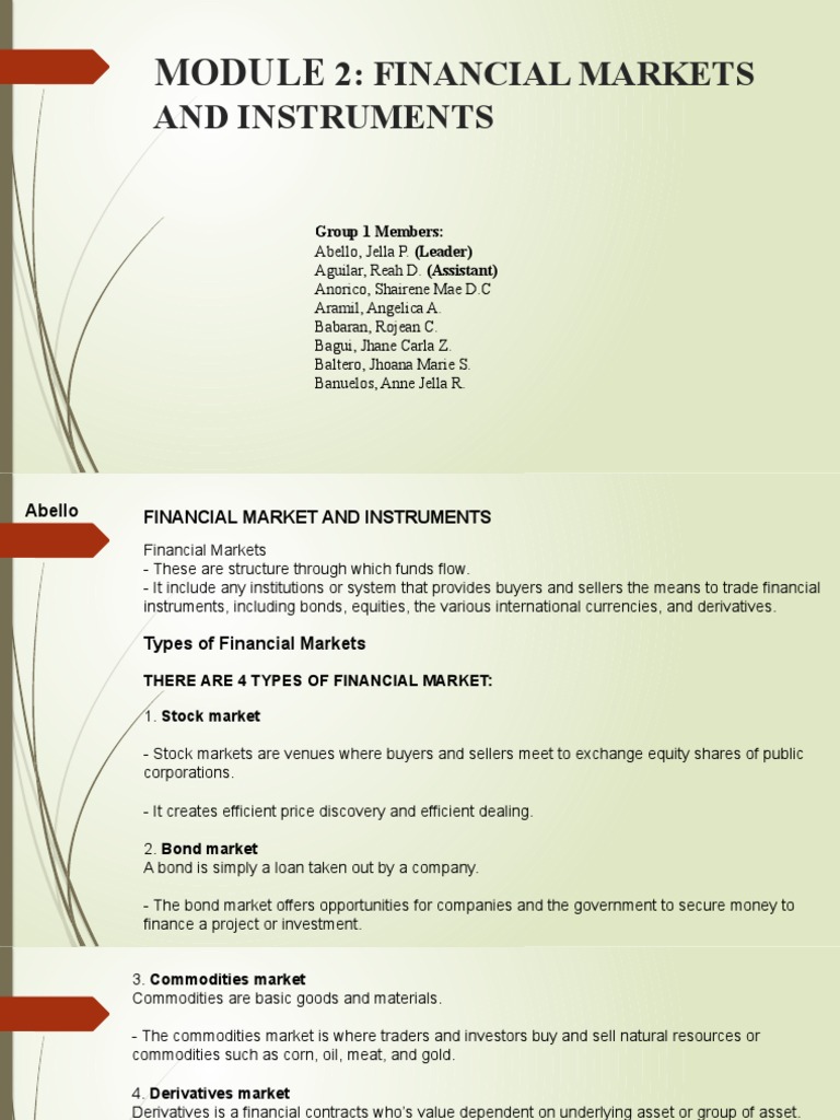 Module 2 Financial Markets and Instruments Group 1 FM7 | PDF ...