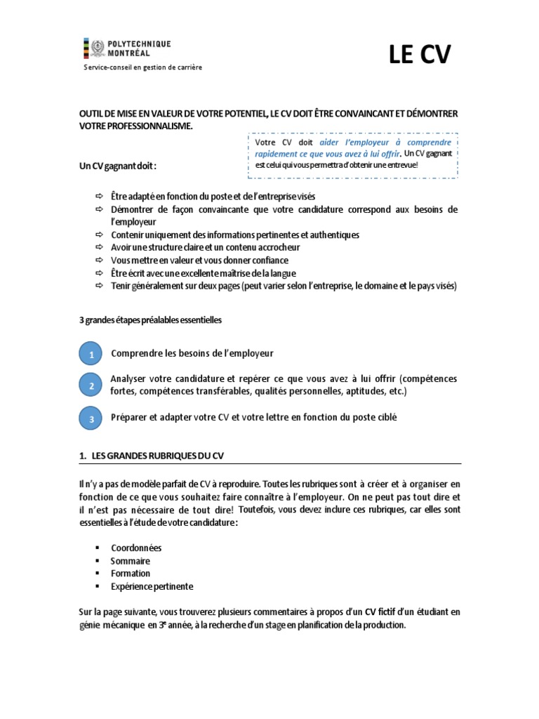 Guide pour un CV gagnant à Polytechnique | PDF | Langue française ...