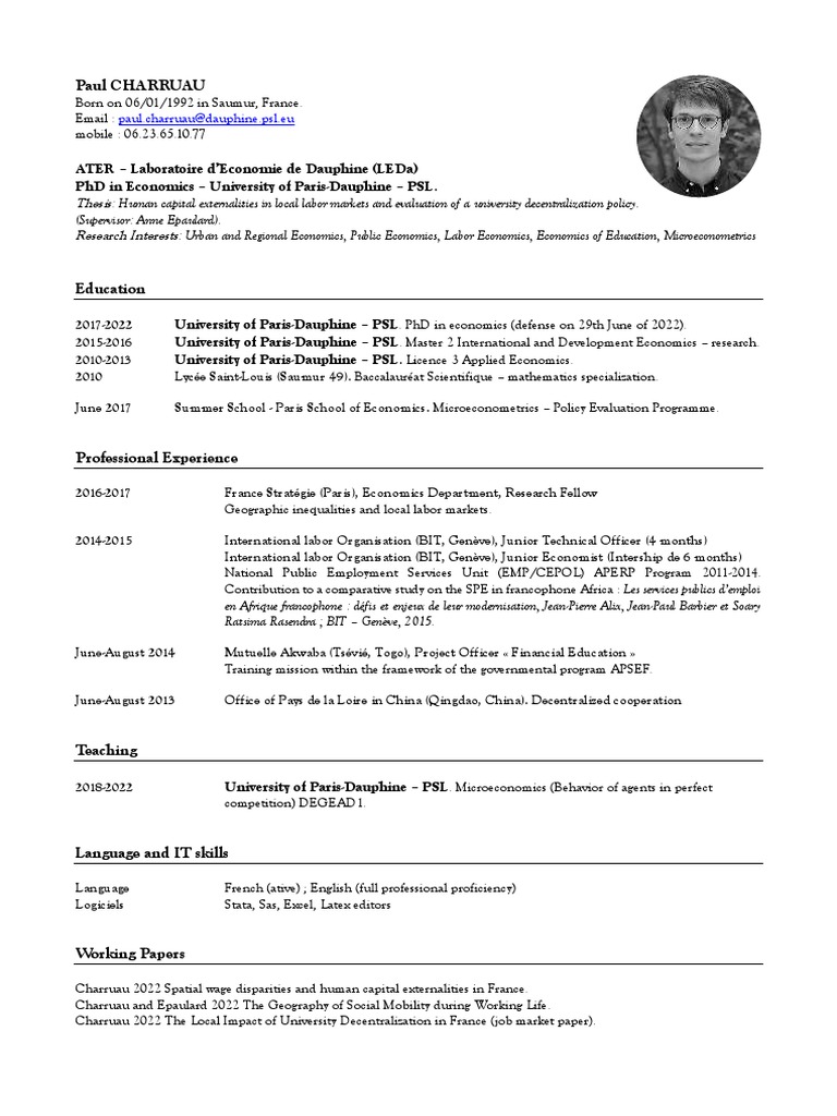 CV Paul Charruau en | PDF | Economics | Economies