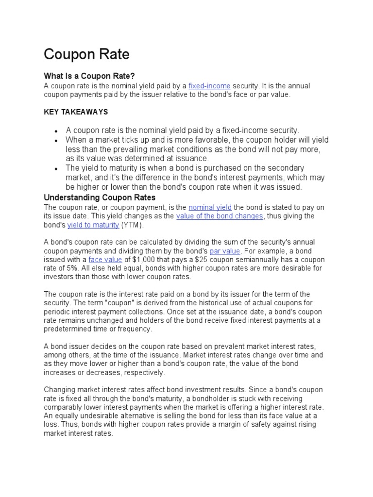 Coupon Rate | PDF | Bonds (Finance) | Yield (Finance)