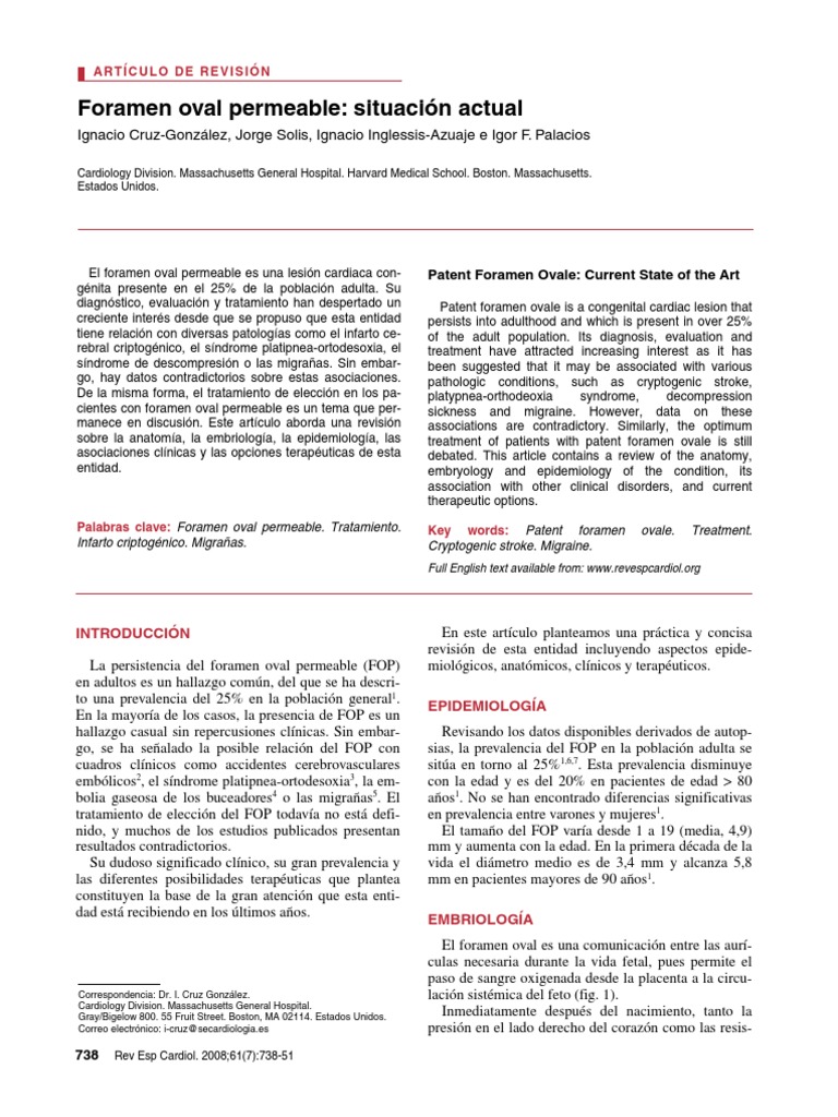 Foramen Oval Permeable. Situación Actual | PDF | Feto | Corazón
