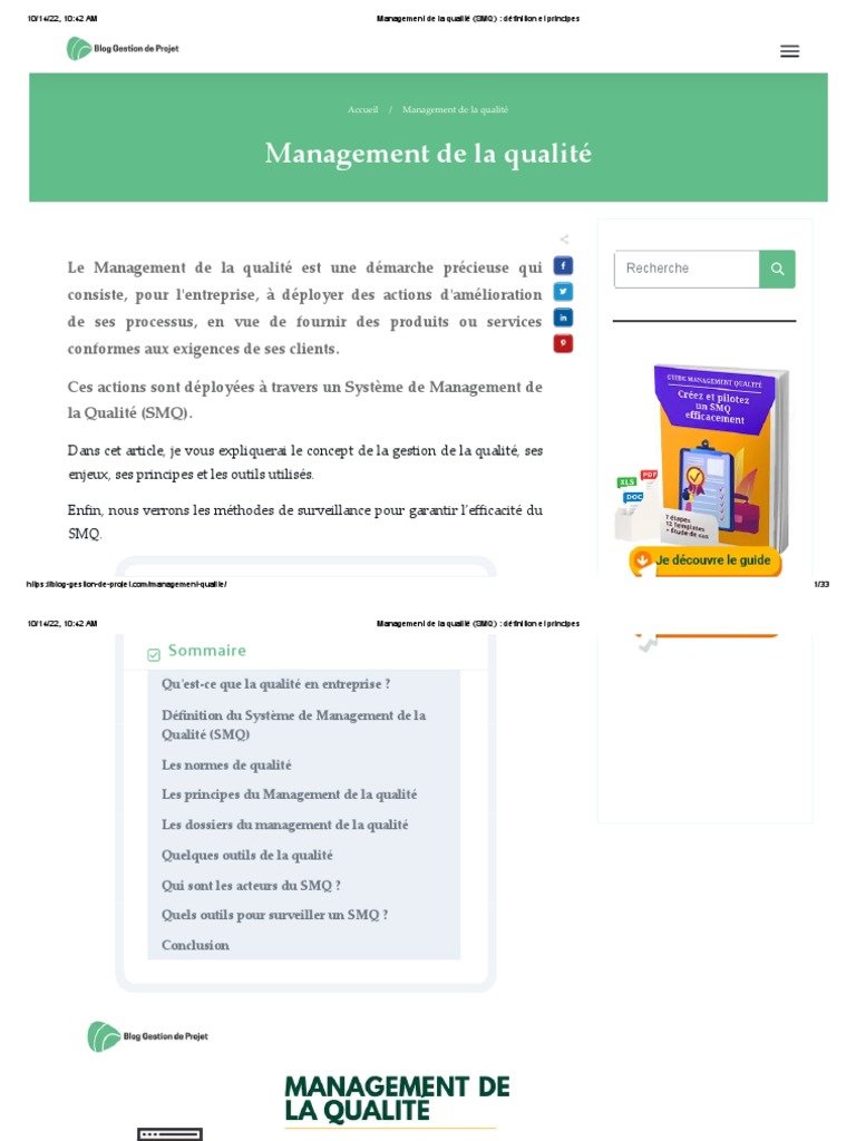 Management de La Qualité (SMQ) - Définition Et Principes | PDF | Système de management de la ...