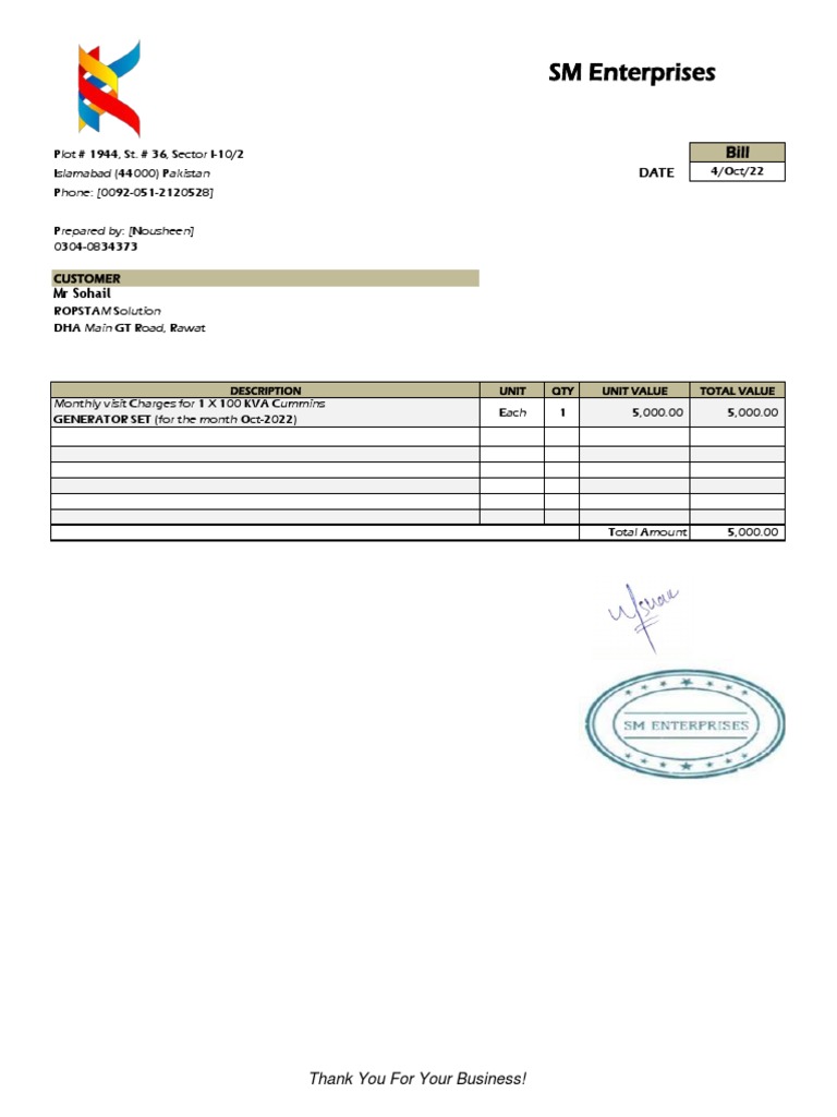 Ropstom AMC Bill Oct | PDF