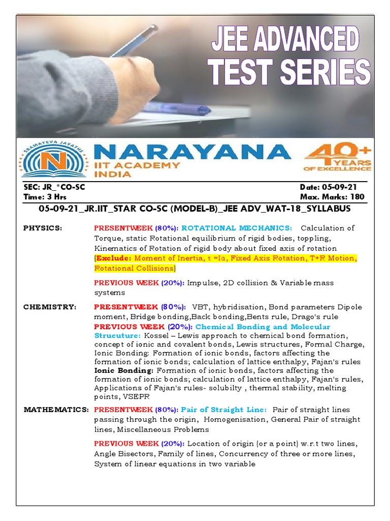 JEE Advanced Model Paper: Physics, Chemistry, Math | PDF | Rotation ...