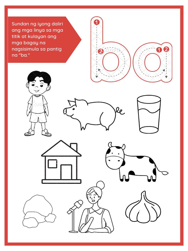Mga Salitang Nagsisimula sa BA Coloring Worksheet | PDF