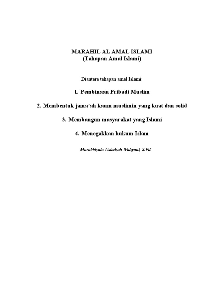 Materi Tarbiyah Marahil Al Amal Islami | PDF