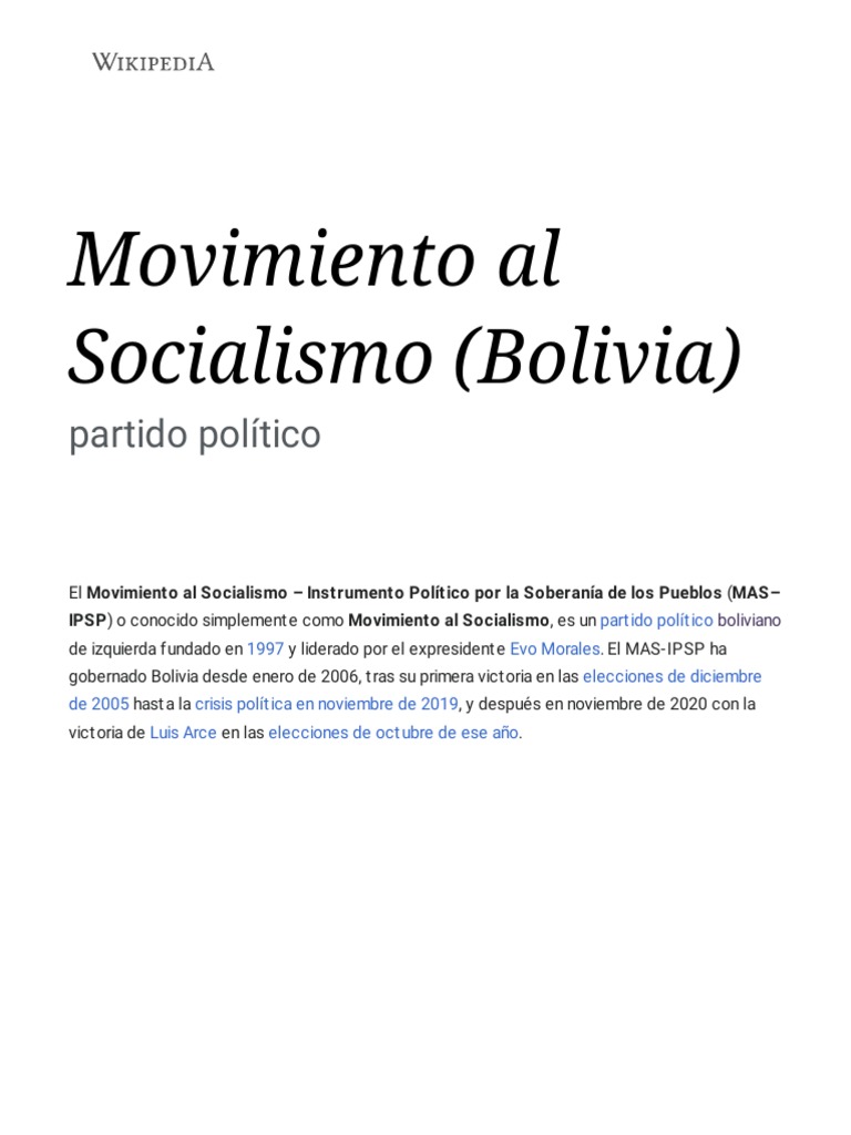 Movimiento Al Socialismo (Bolivia) - Wikipedia, La Enciclopedia Libre ...