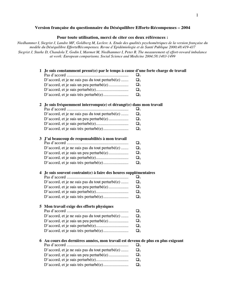 Questionnaire Efforts-Récompenses Siegrist | PDF | Livres de cuisine ...
