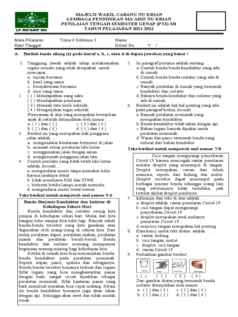 Soal PTS 5 Tema 6 Sub 3 | PDF