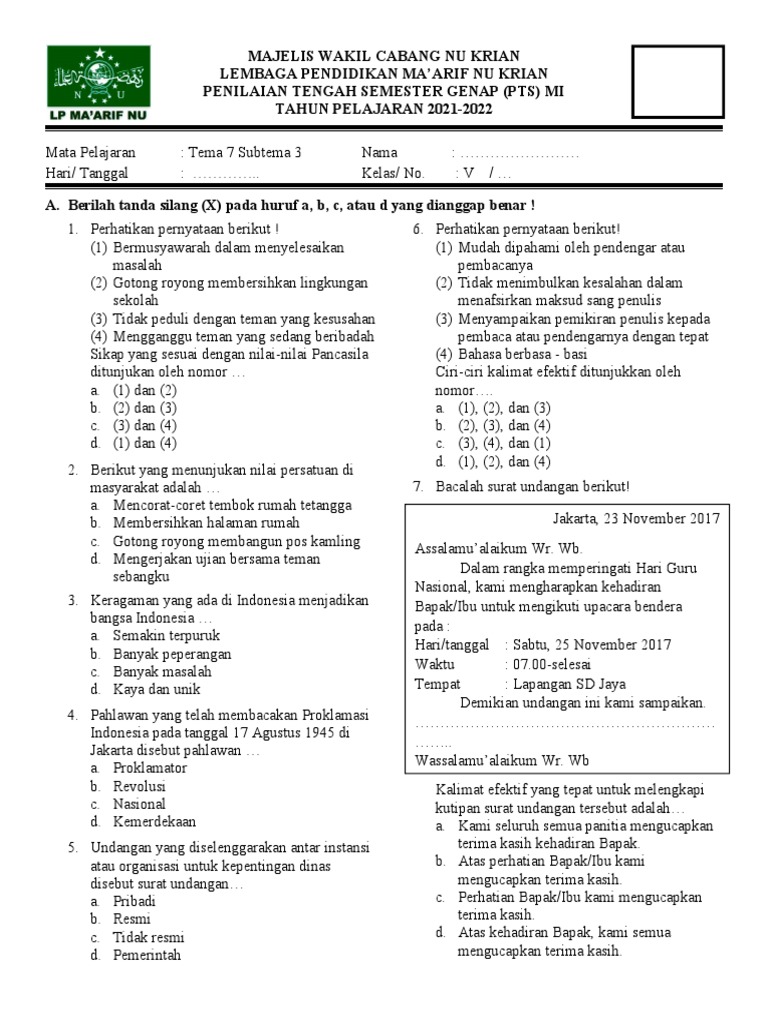 Soal PTS 5 Tema 7 Sub3 | PDF