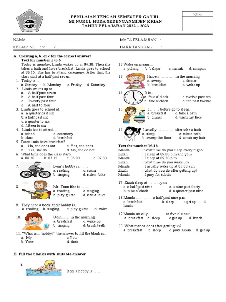 Soal PTS Bahasa Inggris Kelas 5 SD | PDF