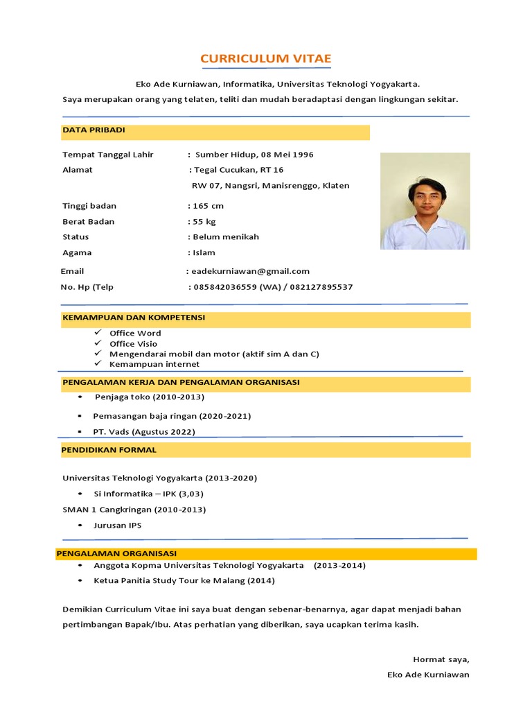 Curriculum Vitae Eko Ade | PDF