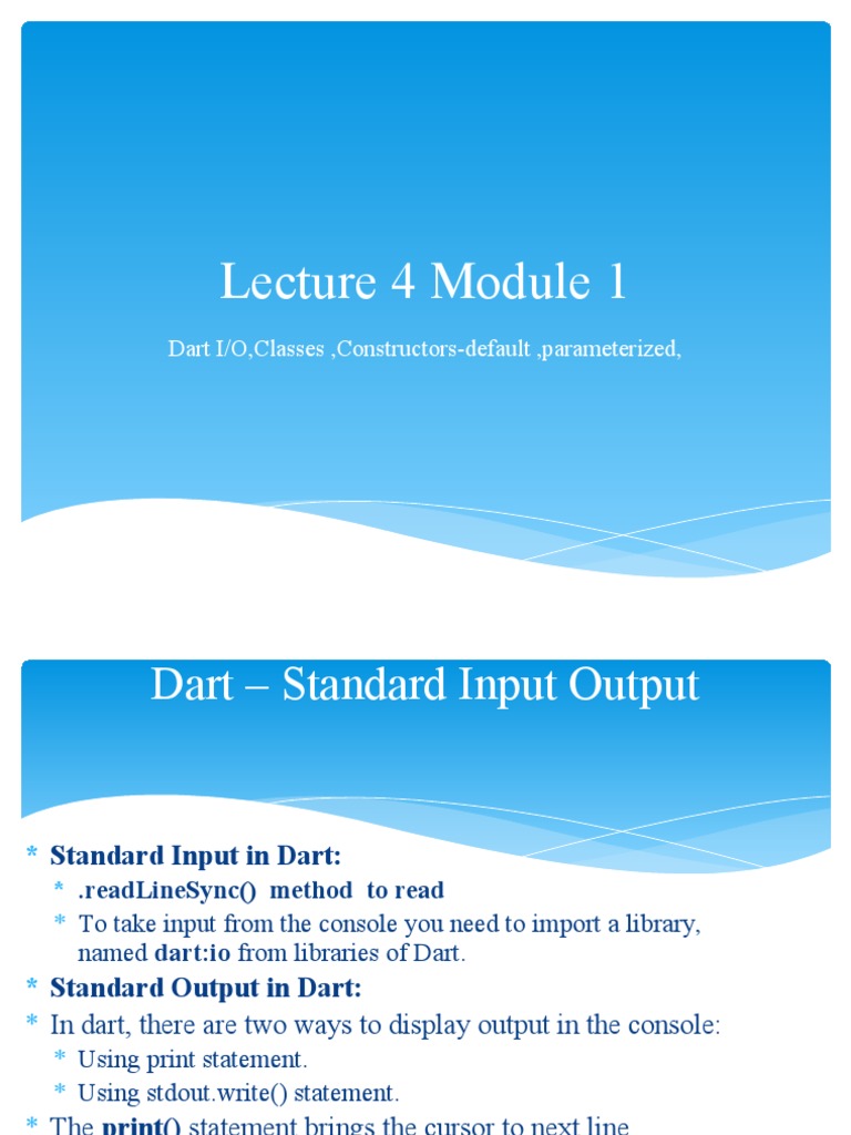 Lecture 4 Module 1 Dart Io Classes Constructors Default Parameterized Pdf Teaching 5283