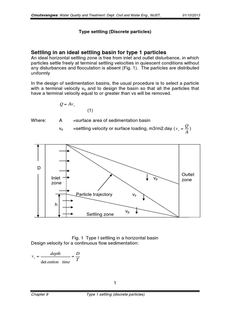 Chapt9_Settling of Discrete Particles_Type I Settling1 | PDF | Chemical Engineering | Chemistry