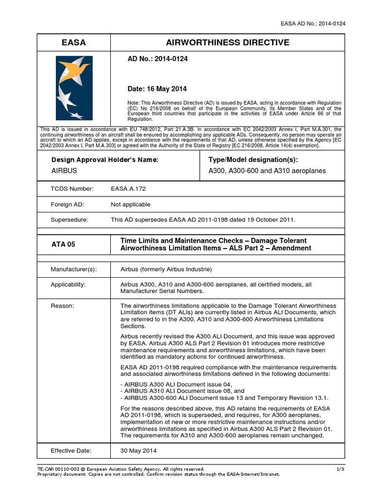 Ata 05 - Easa - Ad - 2014-0124 - 1 | PDF | Transport | Aviation