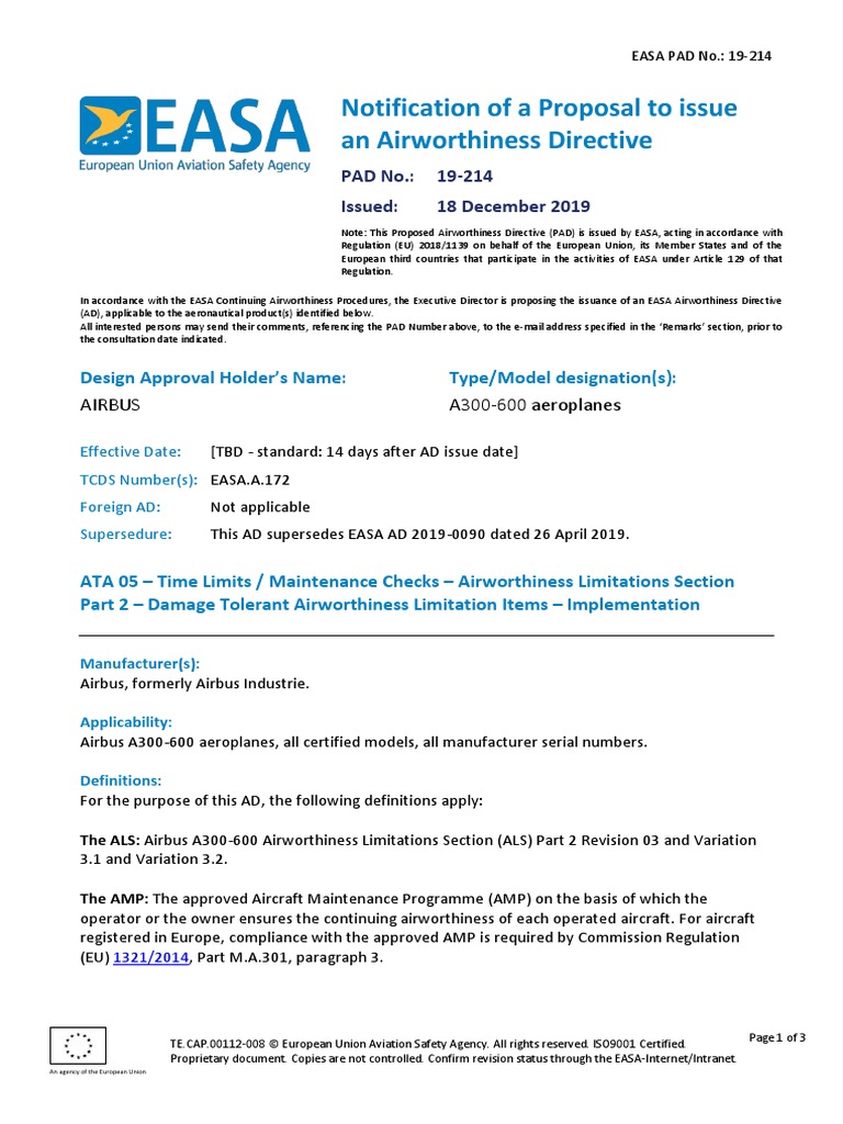 Ata 05 - Easa - Pad - 19-214 - 1 | PDF | Transport | Aviation
