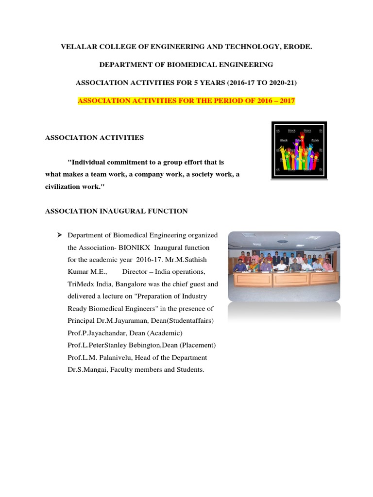 BME Association 2016-17 To 2020-21 | PDF | Biomedical Engineering | Entrepreneurship