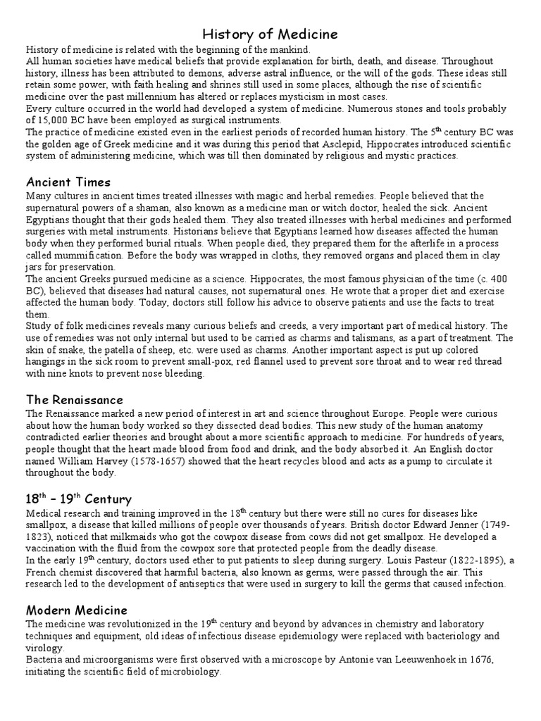 History of Medicine | PDF | Medicine | Surgery