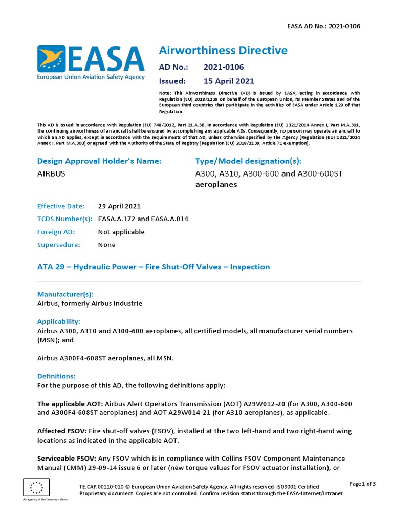 Ata 29 - Easa - Ad - 2021-0106 - 1 | PDF | Aviation | Transport