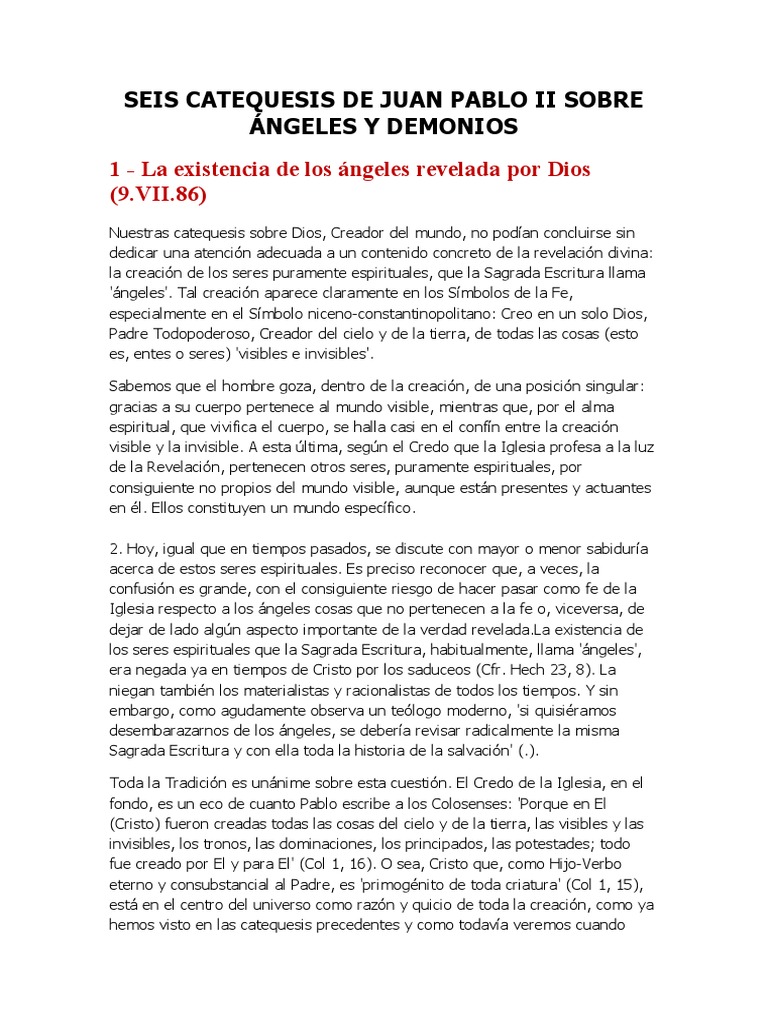 Seis Catequesis de Juan Pablo Ii Sobre Ngeles y Demonios | PDF | Ángel ...