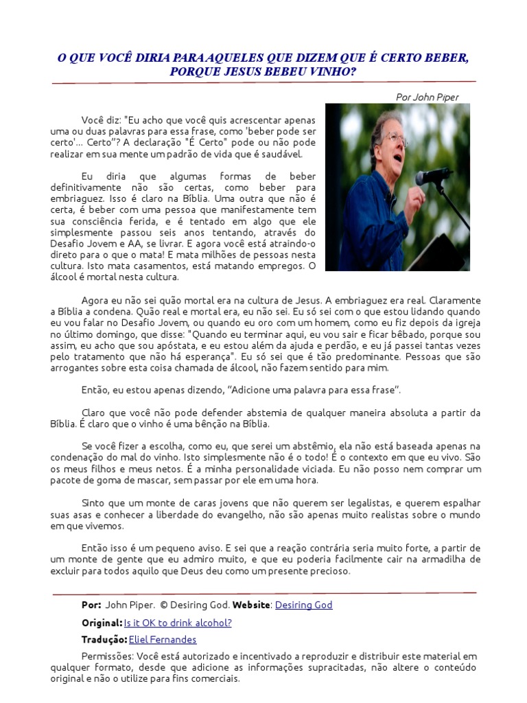 John Piper - É Correto Beber Bebida Alcoólica? | PDF | Alcoolismo ...