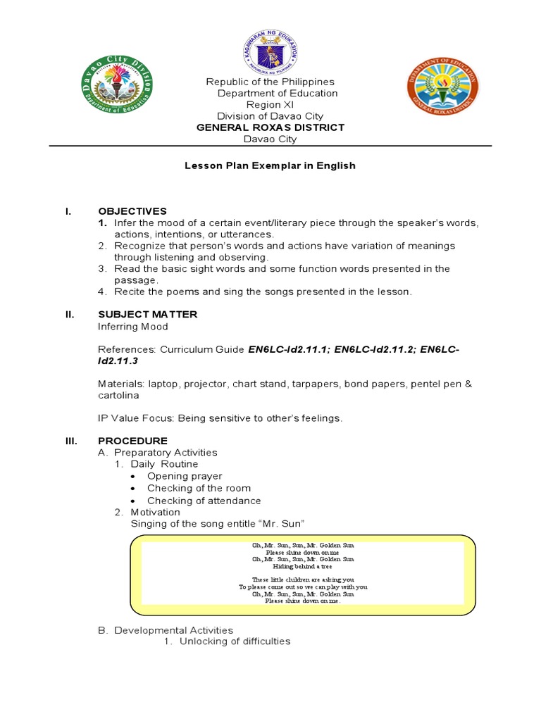 Lesson Plan Examplar For Reading Month Demo | PDF | Learning | Reading ...