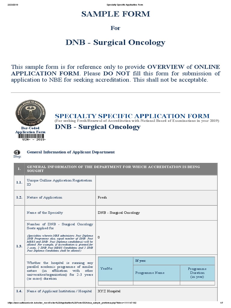 Sample Form: DNB - Surgical Oncology | PDF
