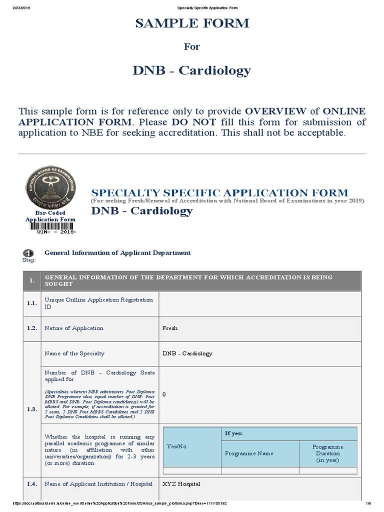 Sample Form: DNB - Cardiology | PDF | Medical Specialties | Clinical ...